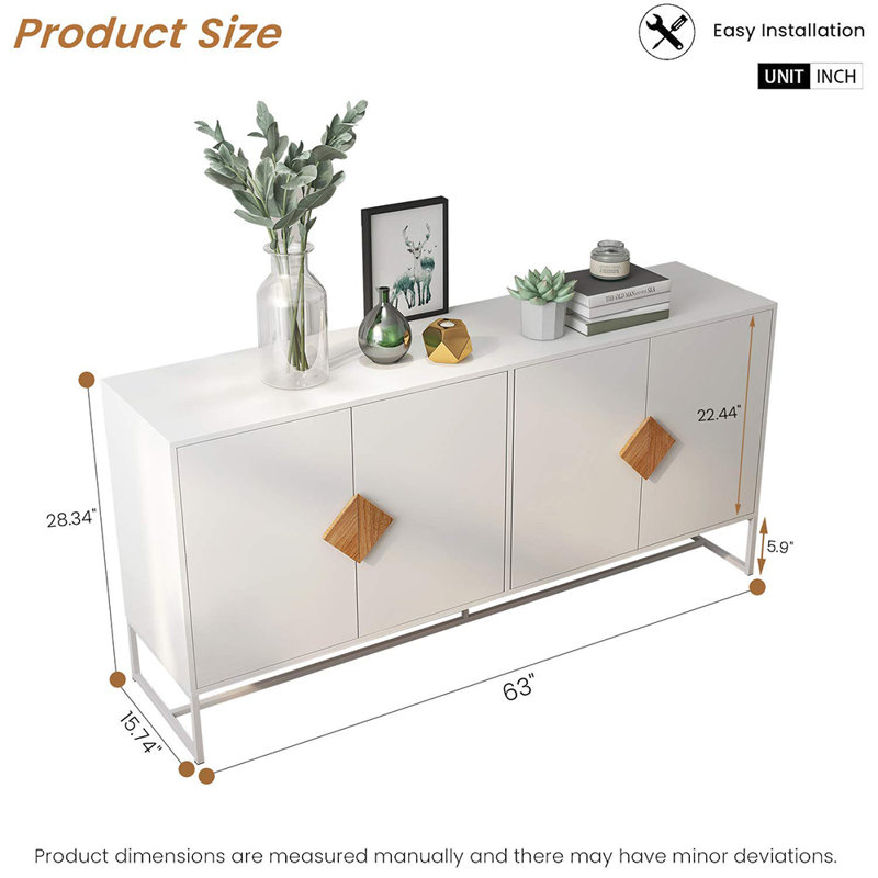 Ebern Designs 63"L Buffet Cabinet 4 Doors Modern Kitchen Buffet Storage Sideboard Cabinet ...